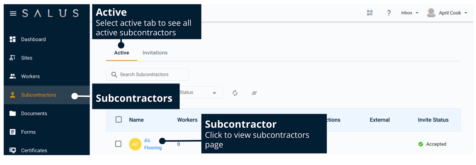 Viewing & Managing Subcontractor Workers – SALUS