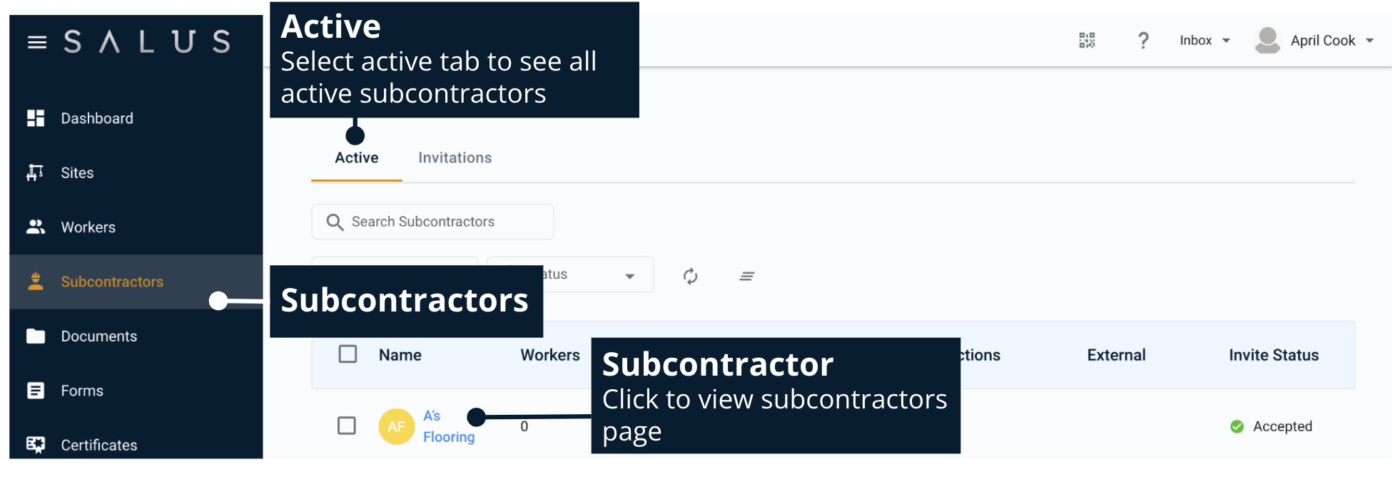 Viewing & Managing Subcontractor Workers – SALUS