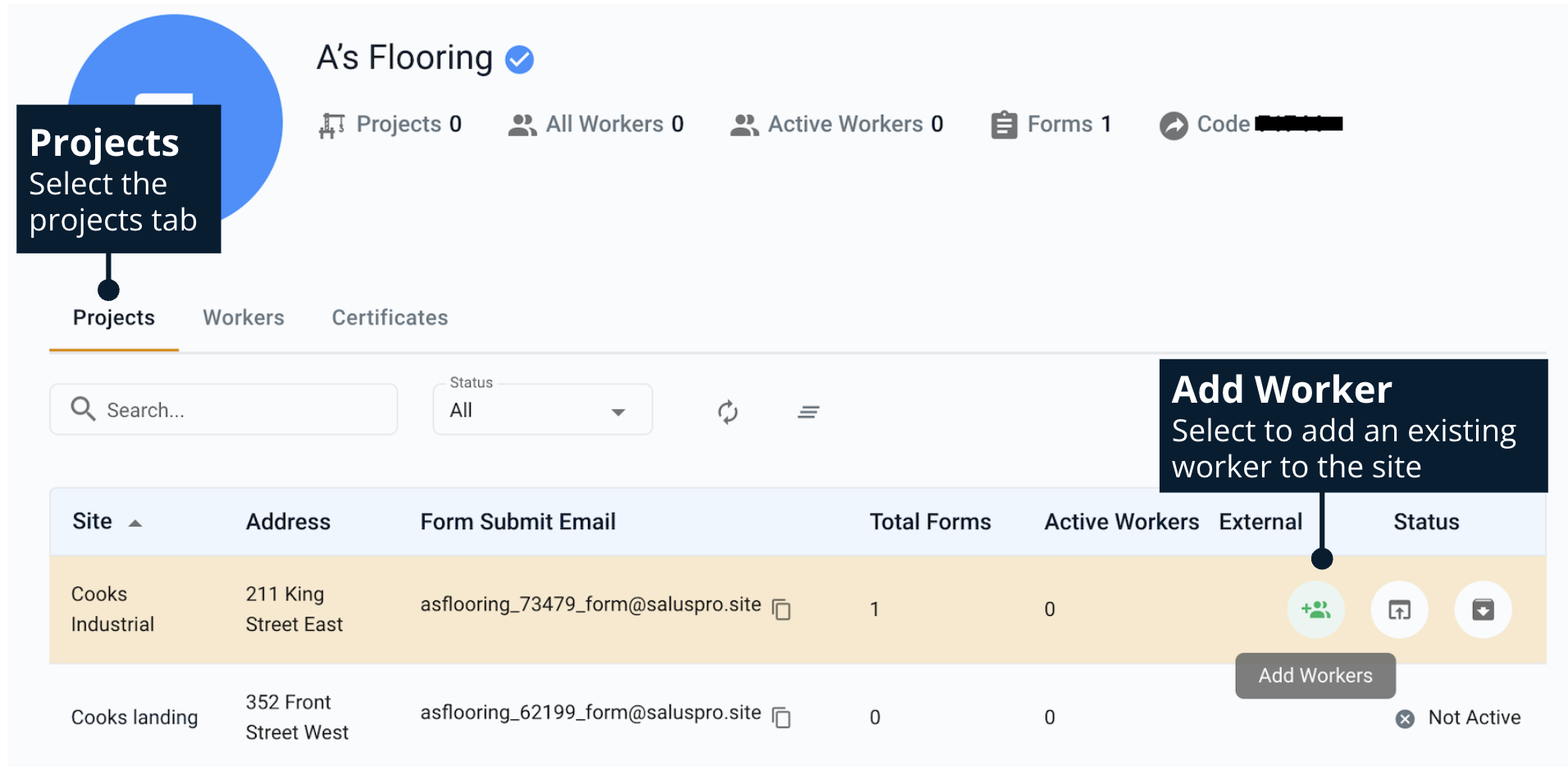 Viewing & Managing Subcontractor Workers – SALUS