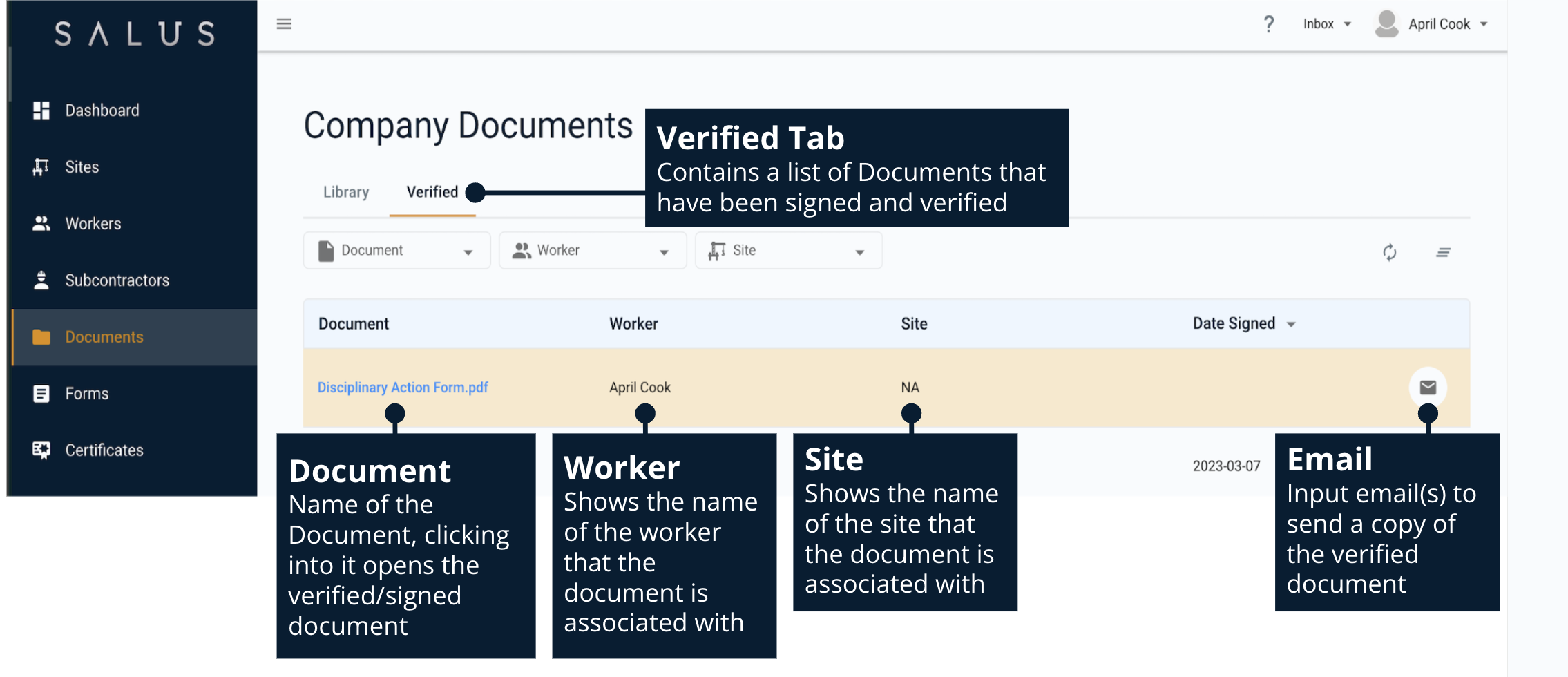 Desktop Documents Interface – SALUS