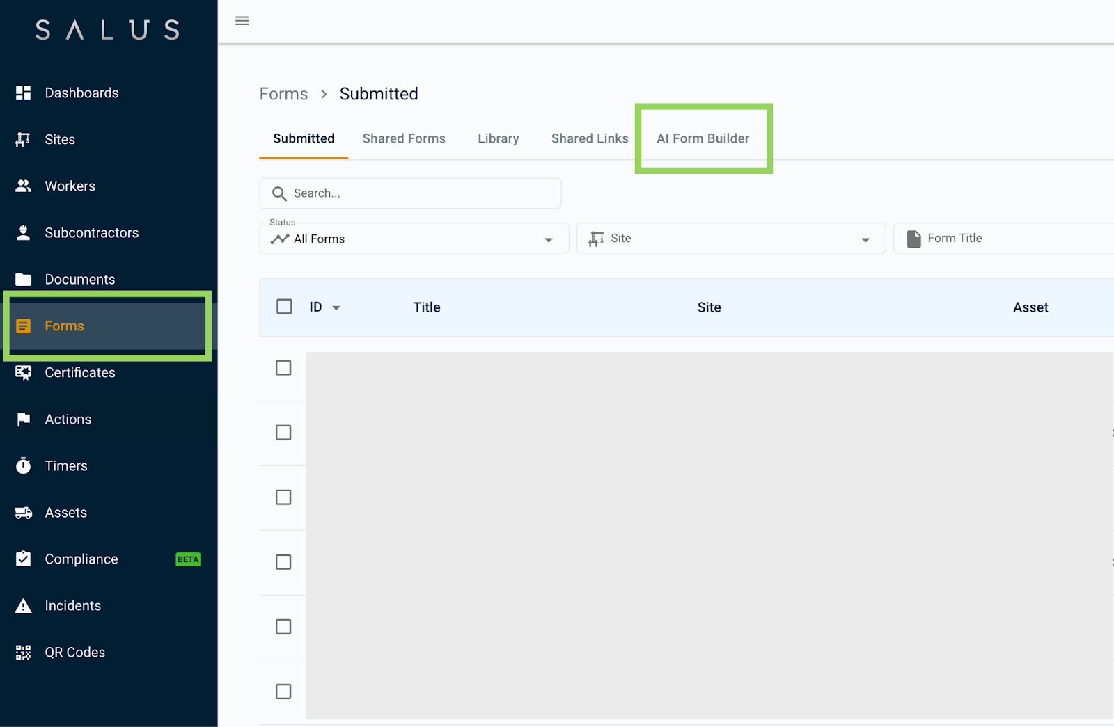 Using the AI Form Builder – SALUS