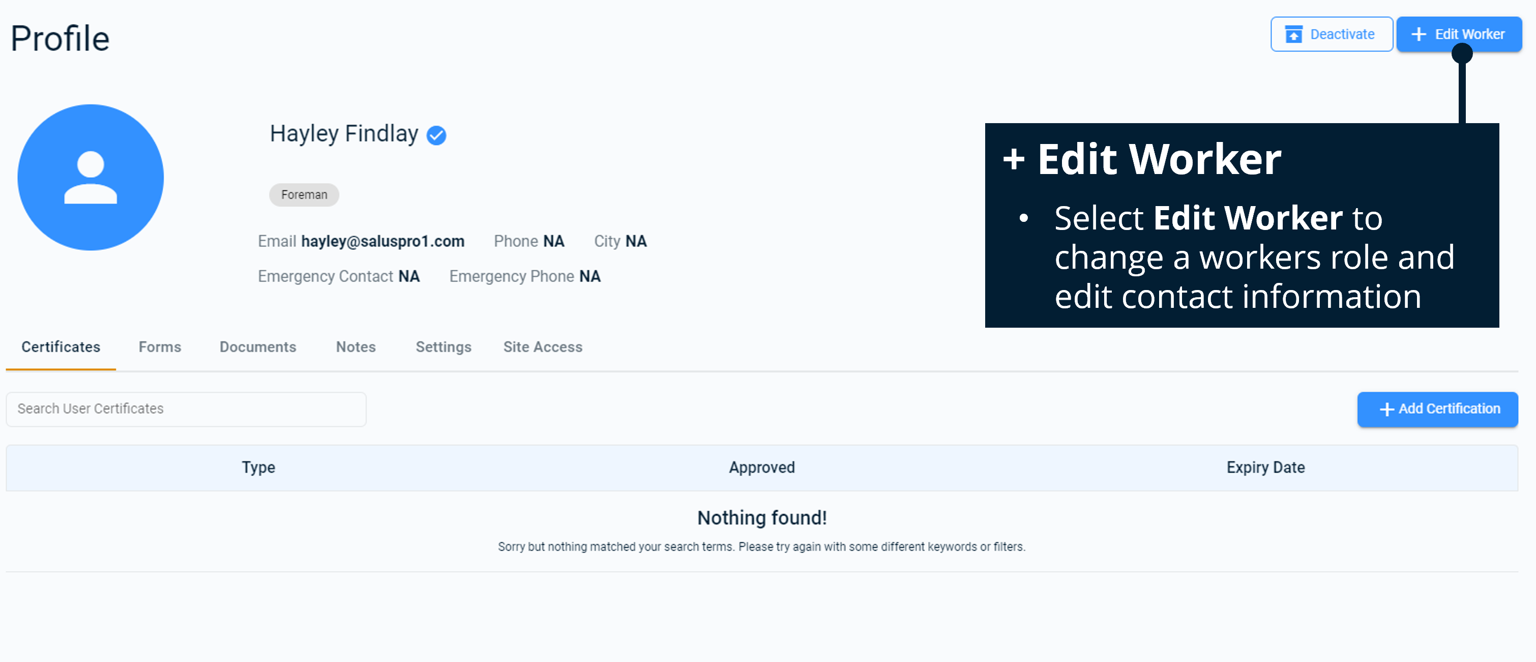 View and edit a worker's details – SALUS