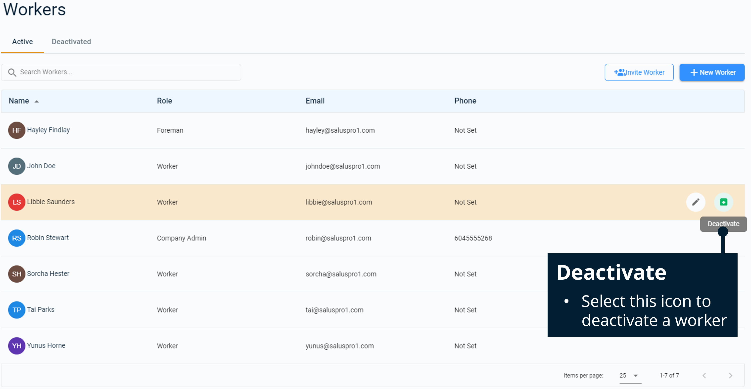 Deactivate/Reactivate a Worker – SALUS