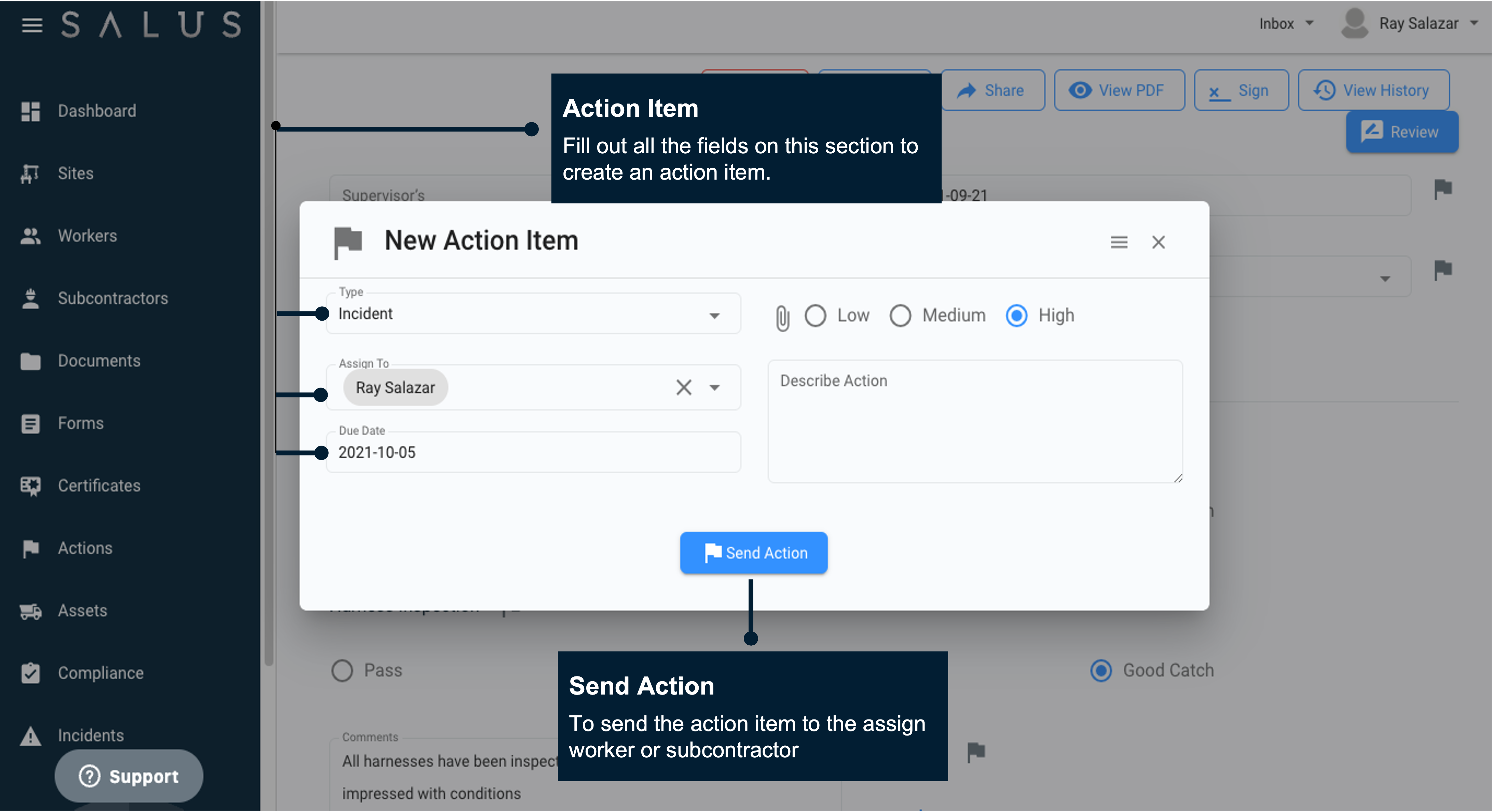 Create and send a new action – SALUS