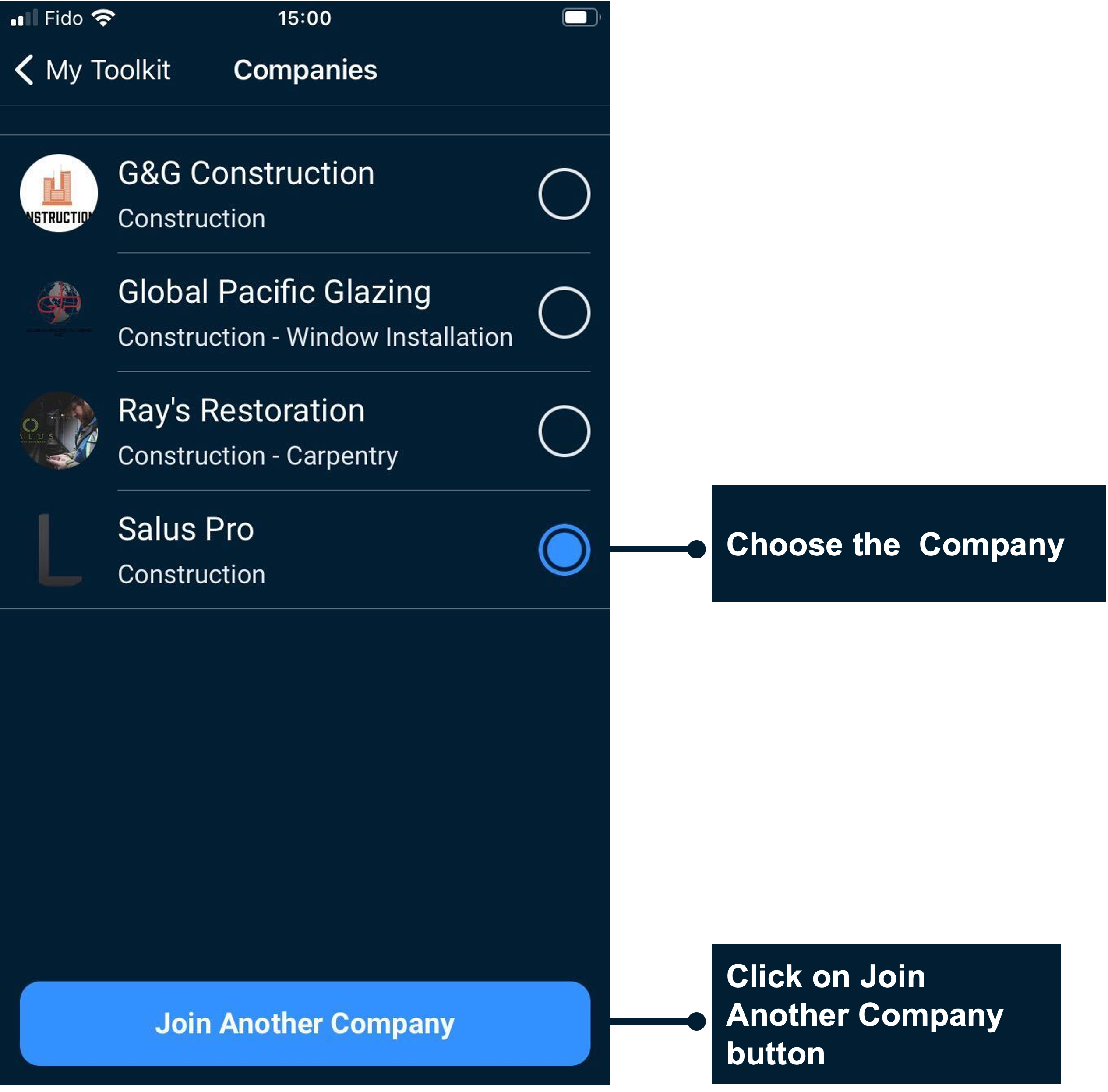 Join company with company code – SALUS
