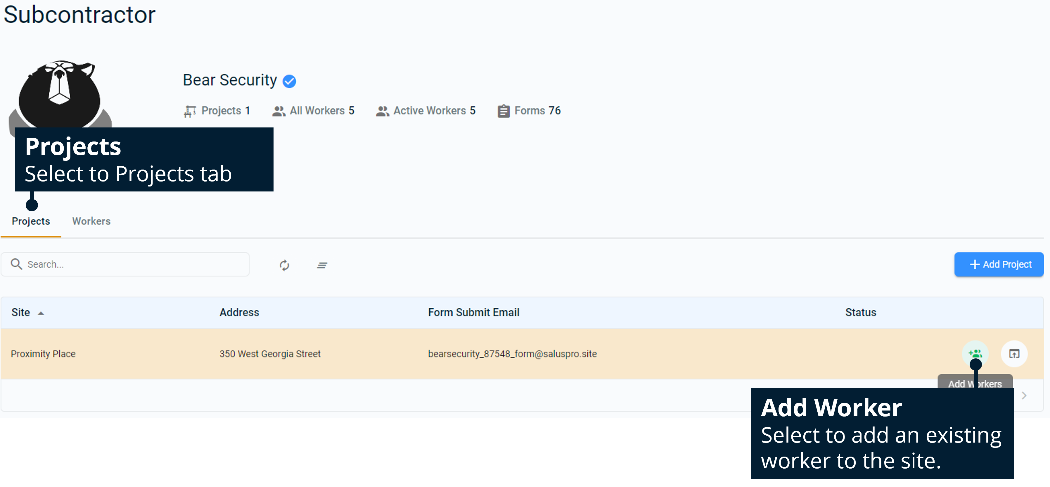 Viewing & Managing Subcontractor Workers – SALUS